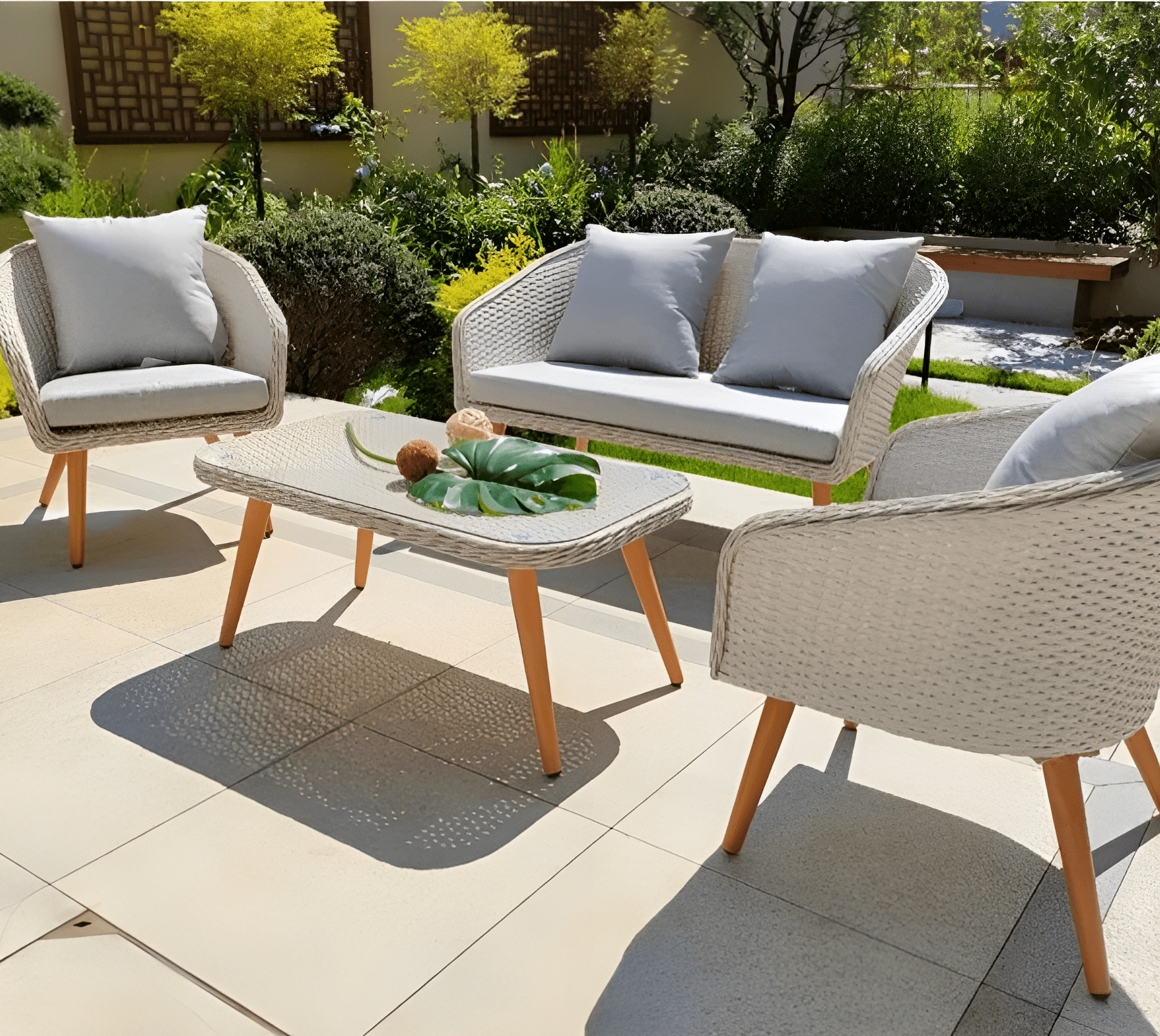 Rattan Corner Sofa Set with 2 Table - 8 Seating - Grey | Garden of Rattan